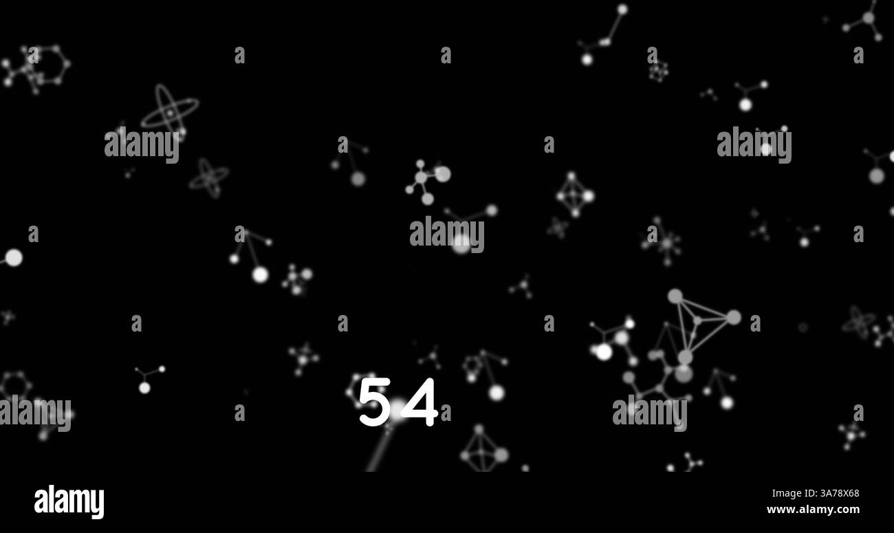Digital image of increasing numbers over molecular structures floating ...