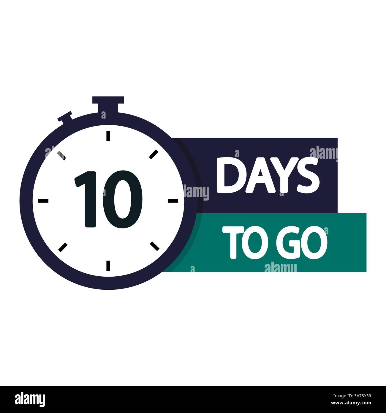 Countdown timer icon. Number ten text. Bold 10 days to go. Modern clock ...