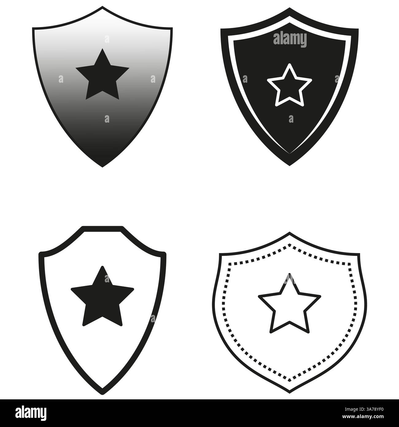 Shield star icons. Black and white emblems. Vector heraldic symbols ...