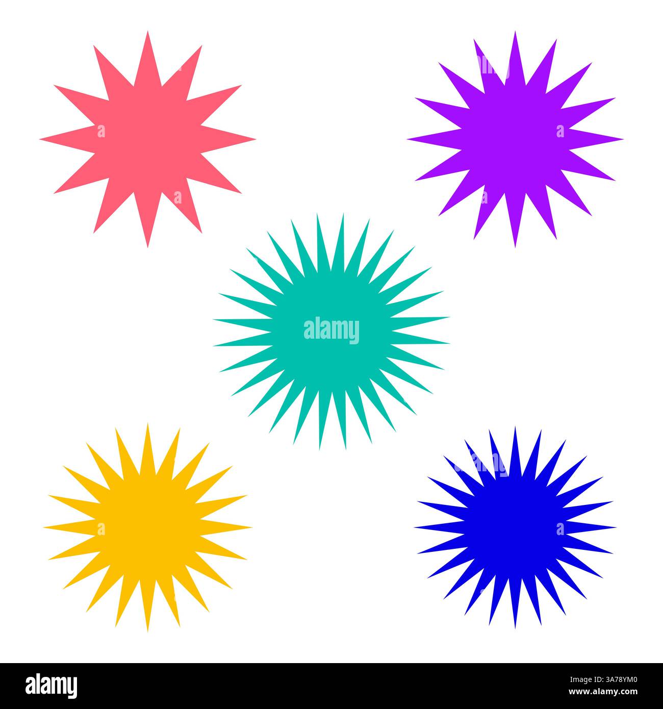 Colorful star icons. Pink purple cyan hues. Yellow blue shades. Vector ...