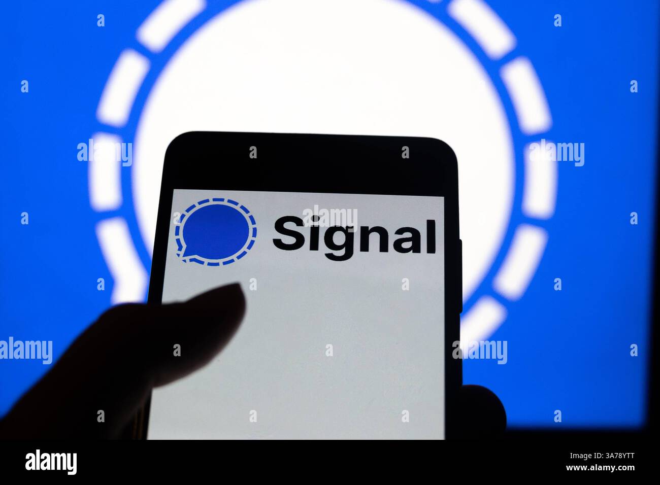 Signal app logo is seen in this illustration Copenhagen Denmark ...