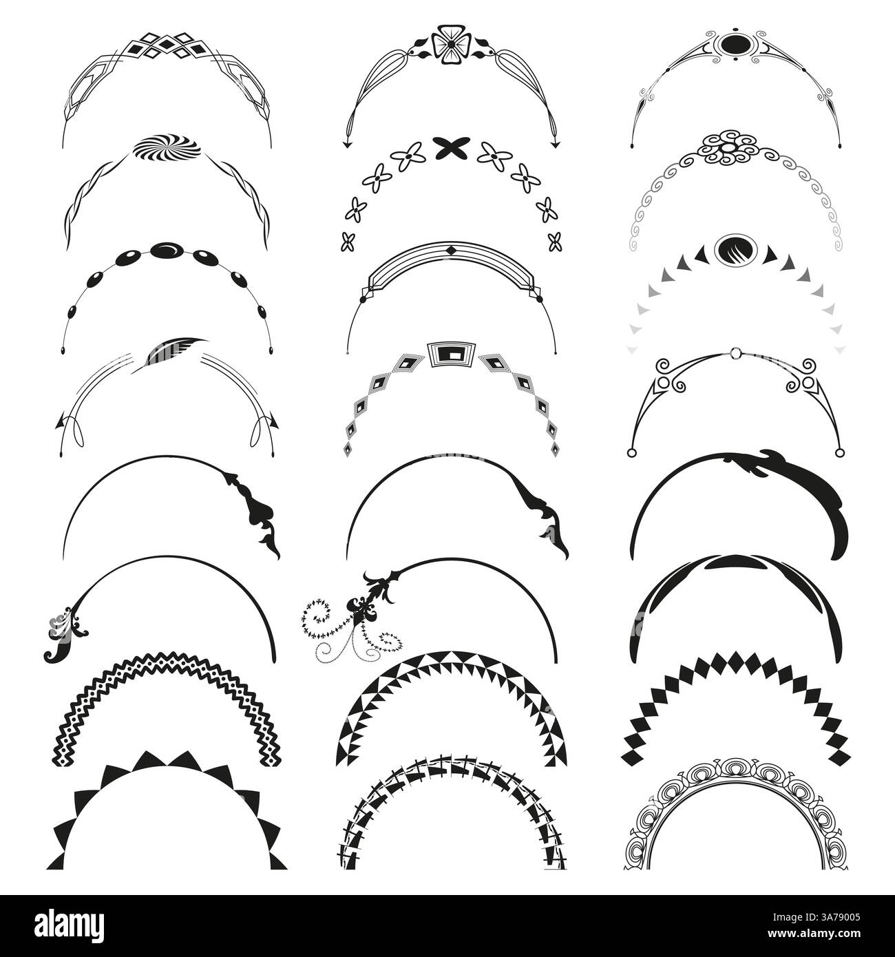 Decorative arch set. Ornamental arc collection. Vector swirl shapes ...