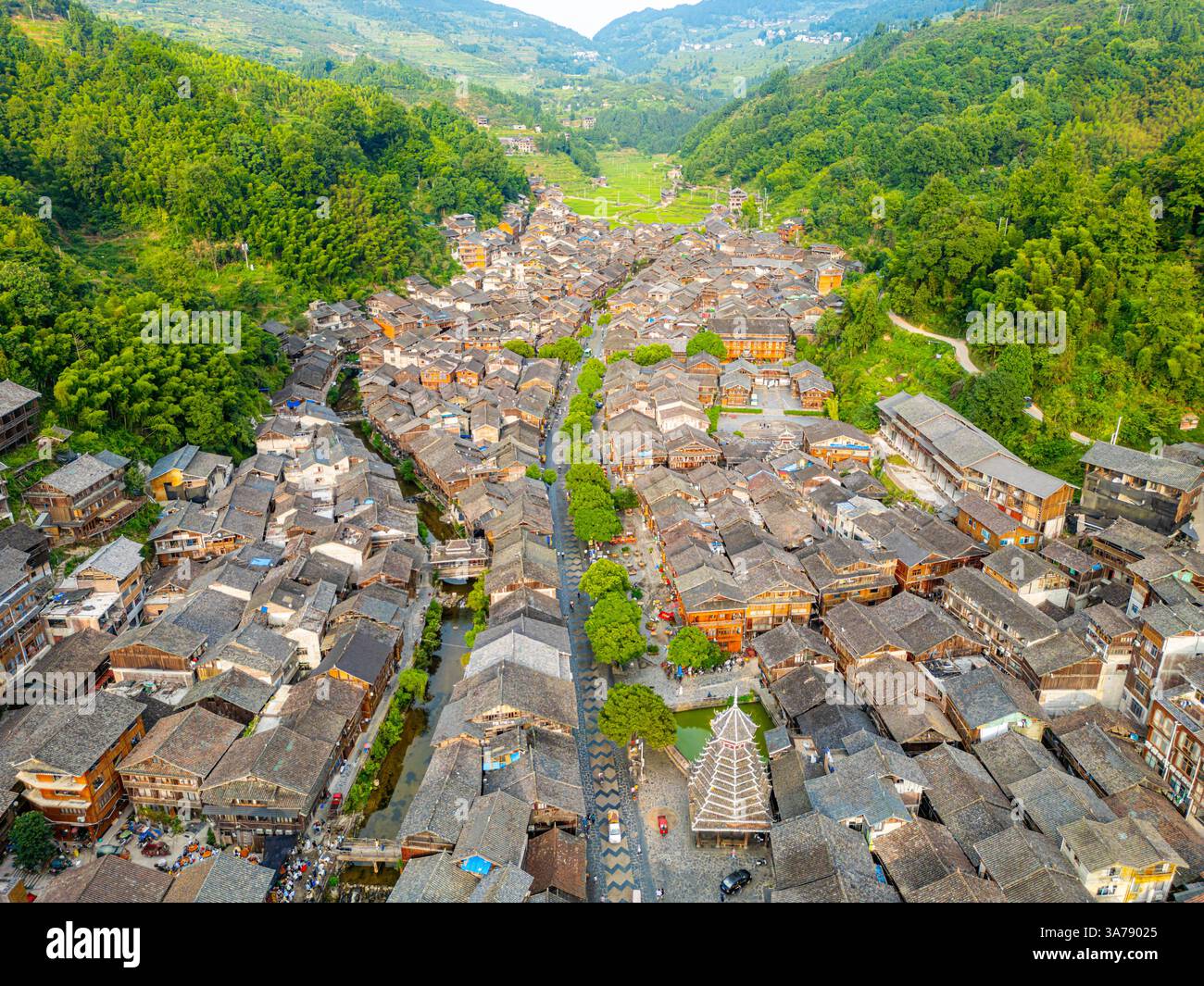 The sunset over Tang'an Dong Village in Zhaoxing Township, Liping ...