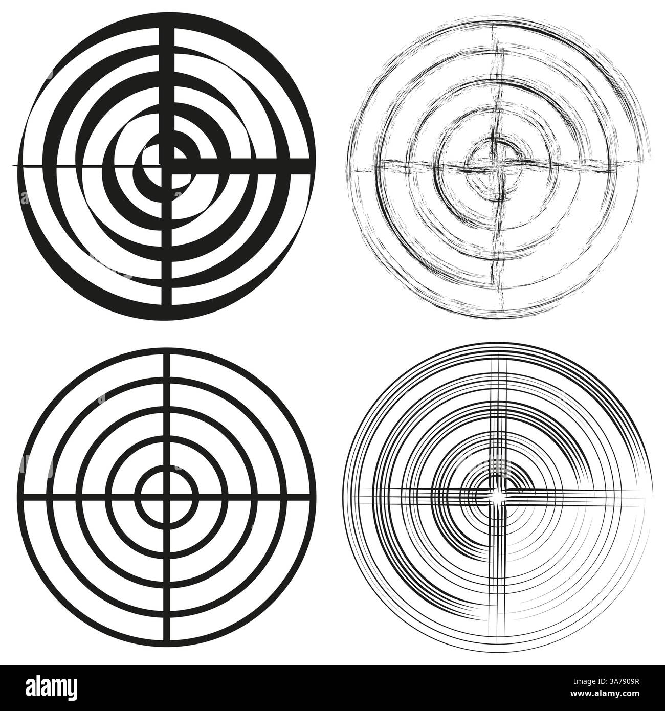 Target icons. Circular concentric symbols. Grunge black patterns ...