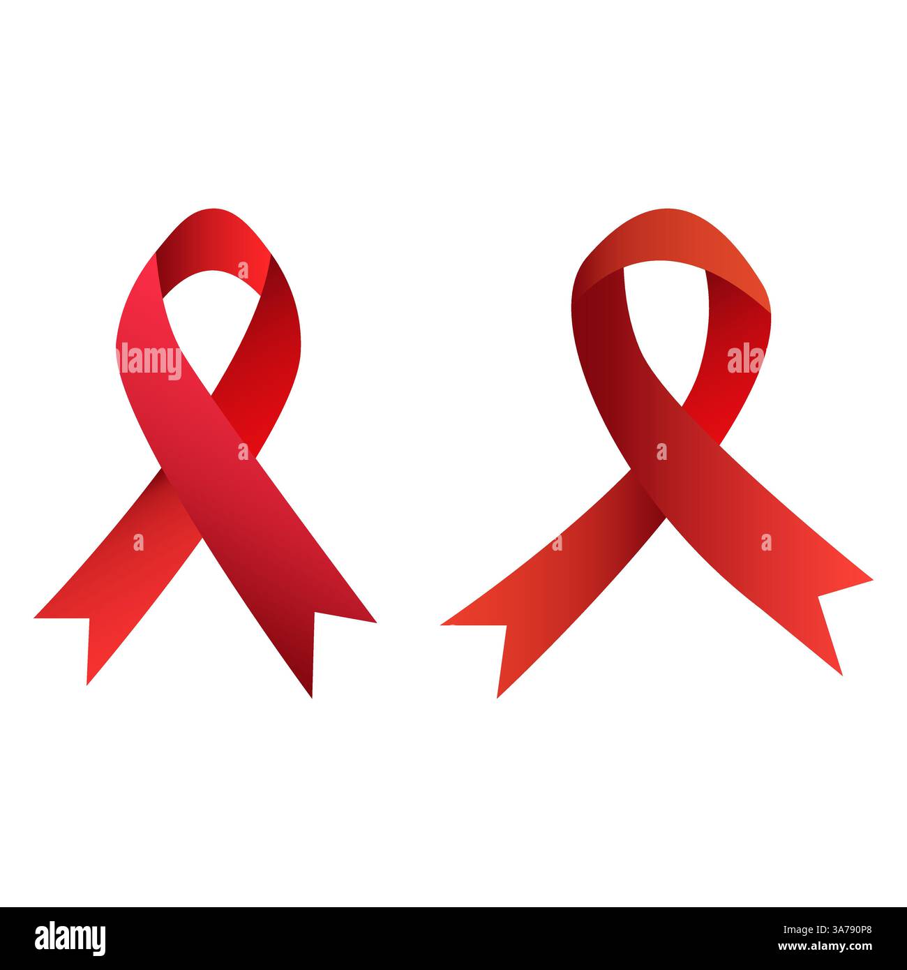 Double red ribbon. Awareness support icons. Solid color loops. Vector ...