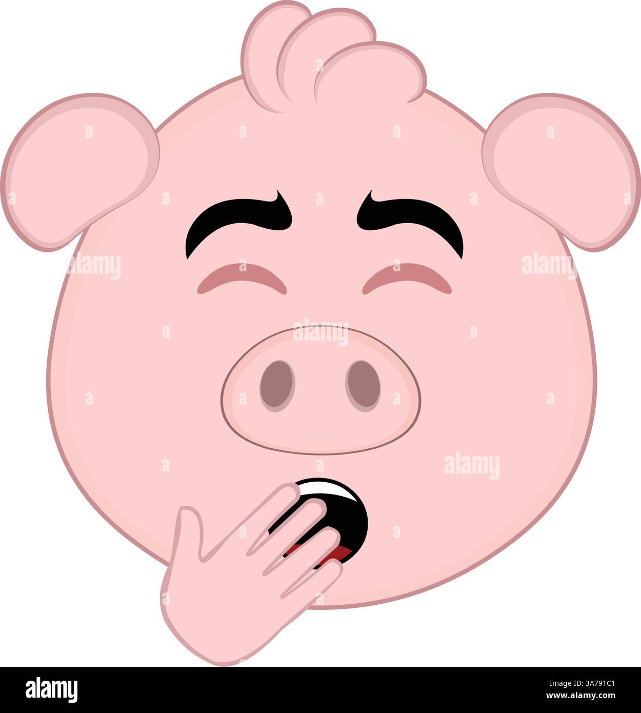 vector illustration emoji character face pig cartoon, yawning covering his mouth with his hand ...