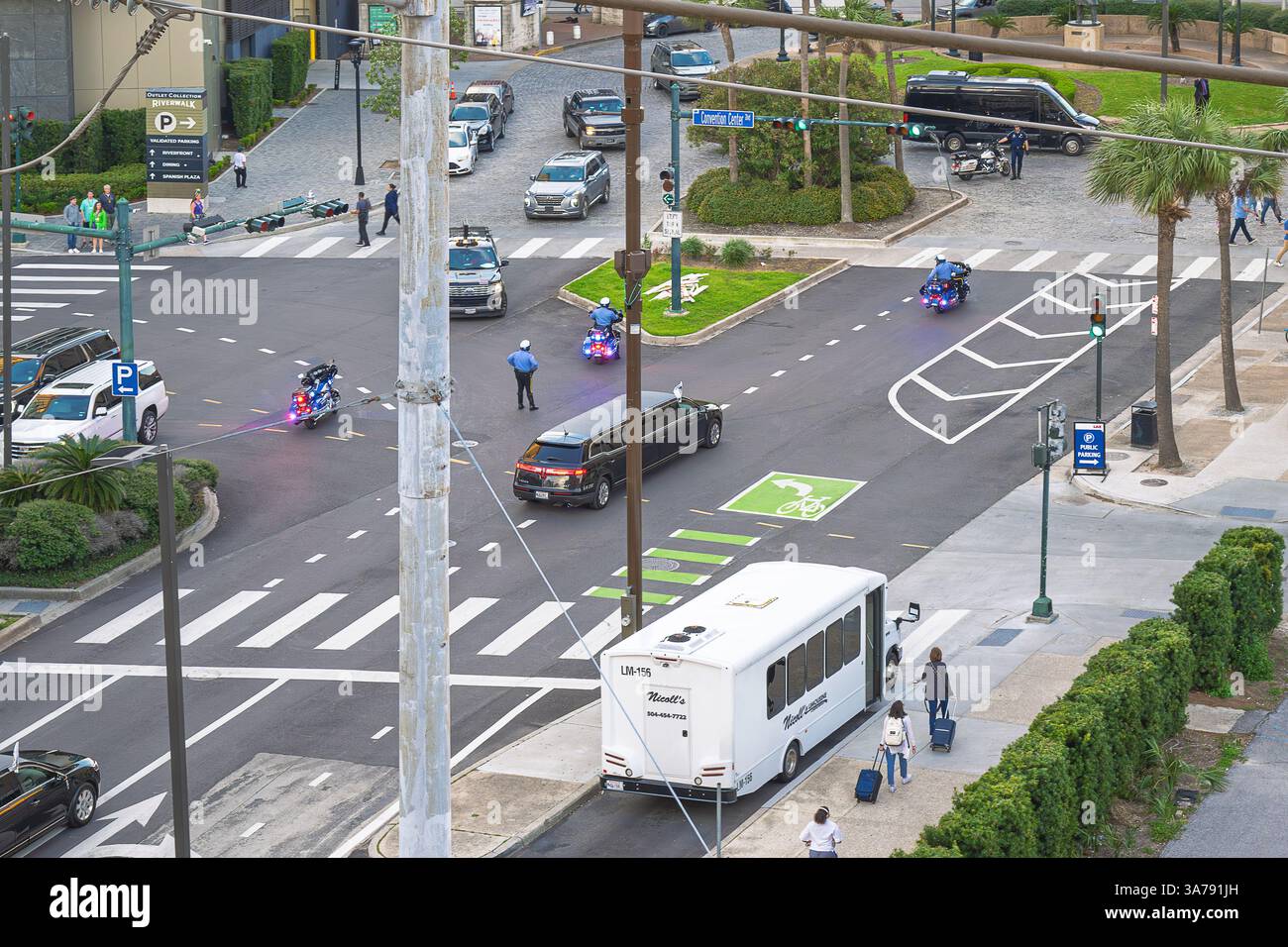 New Orleans, Louisiana USA Feb. 28, 2025 Police motorcycle Harley ...
