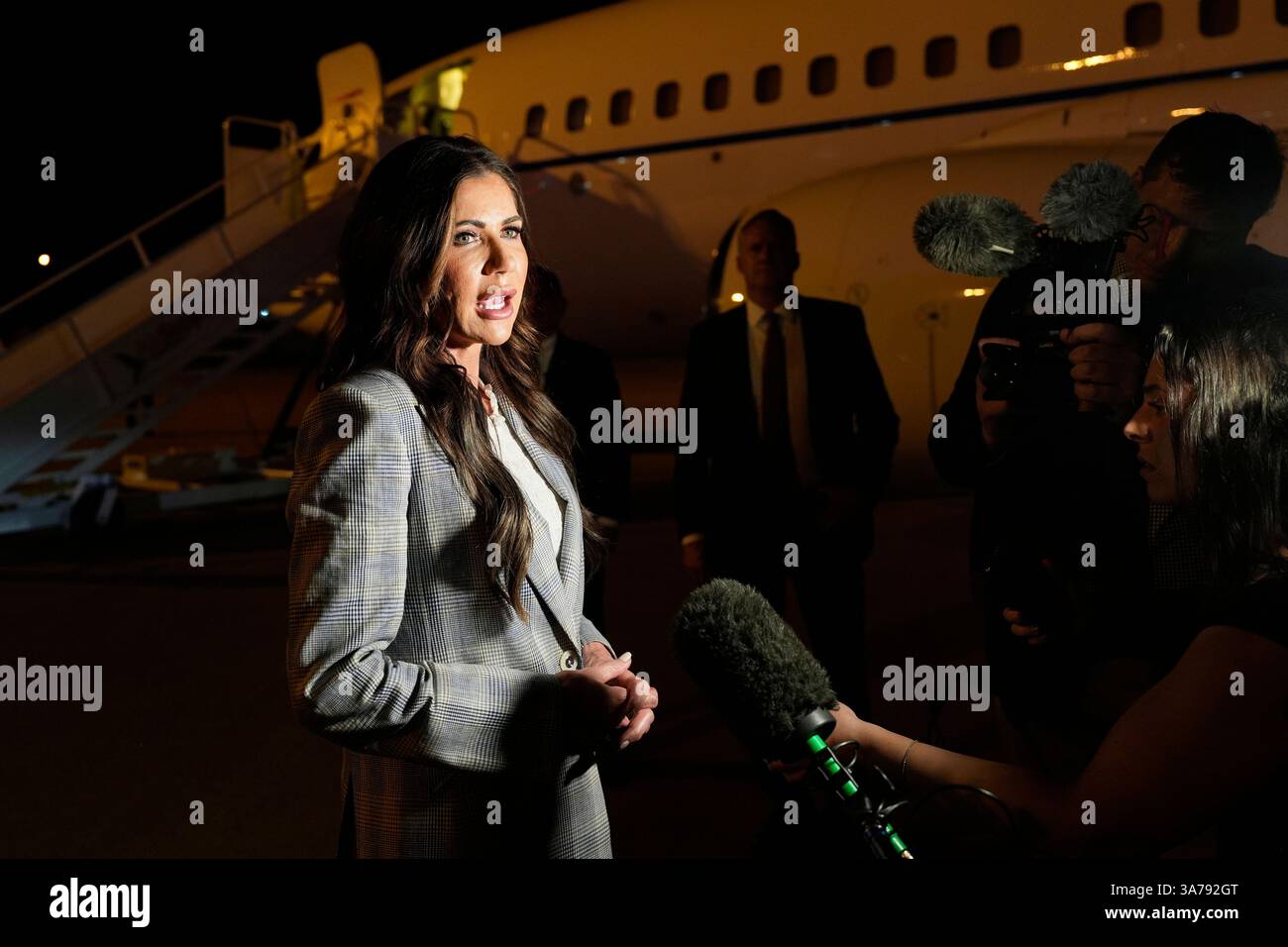 Homeland Security Secretary Kristi Noem takes questions from the press ...