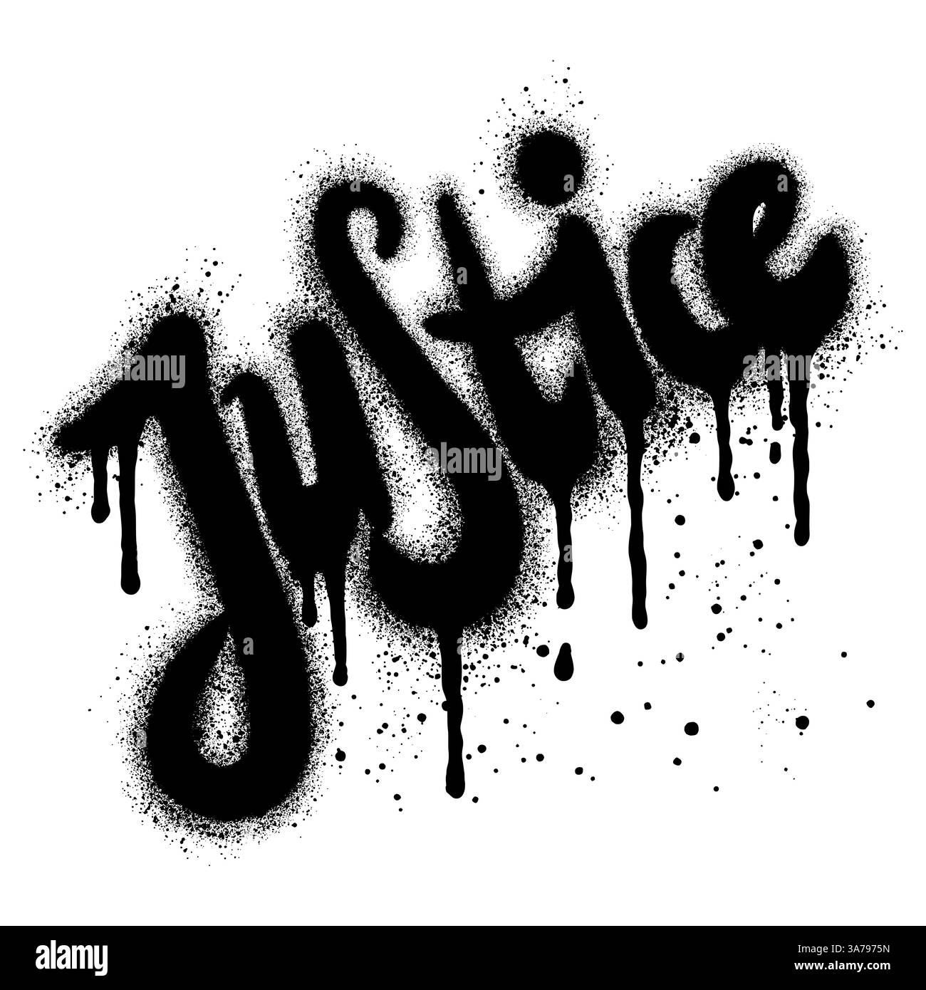 Justice graffiti spray painted in black on white for print, background ...
