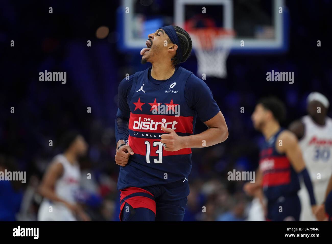 Washington Wizards' Jordan Poole reacts during an NBA basketball game ...