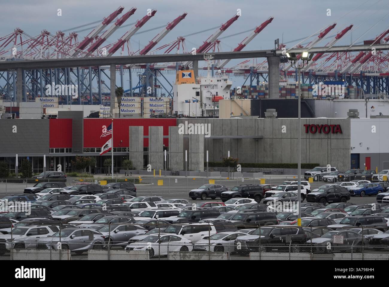 New Toyota vehicles are stored at the Toyota Logistics Service, their ...