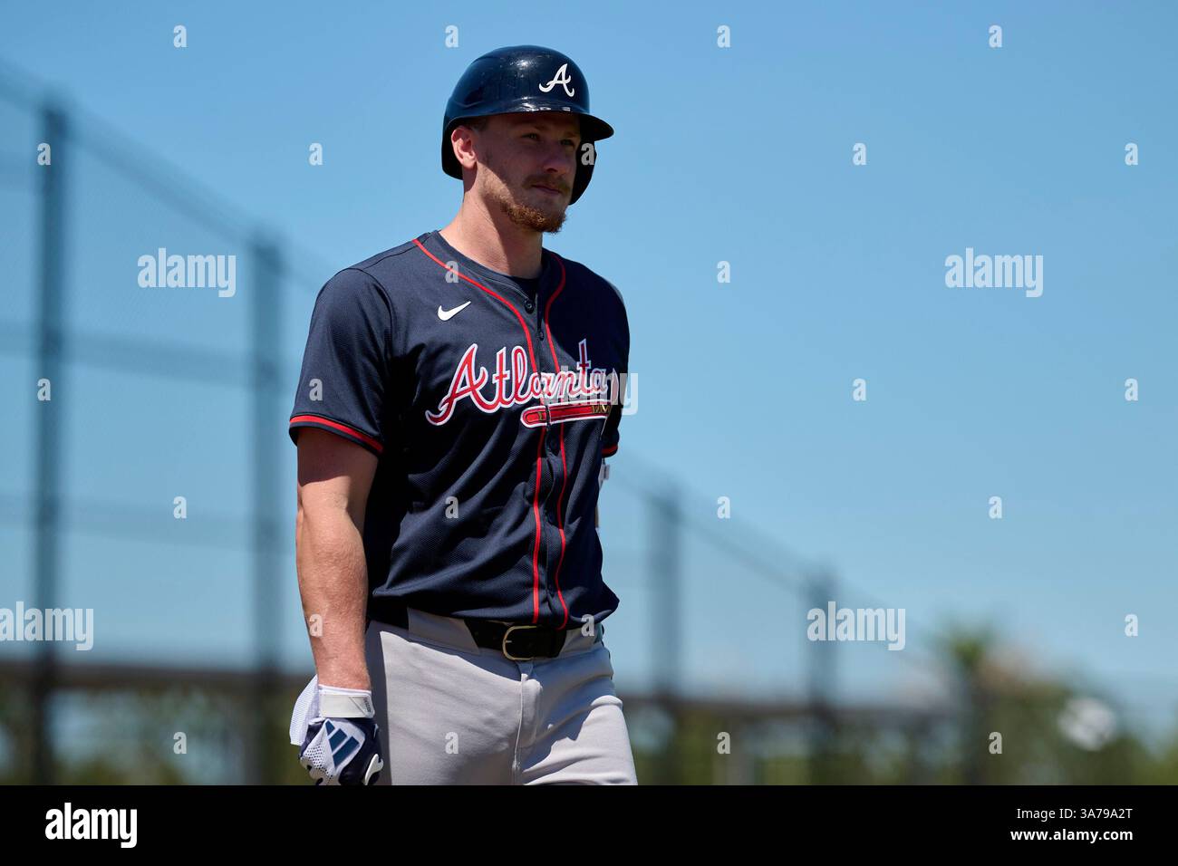 Atlanta Braves Sean Murphy (12) after an at bat during an MiLB Spring Training game against the ...