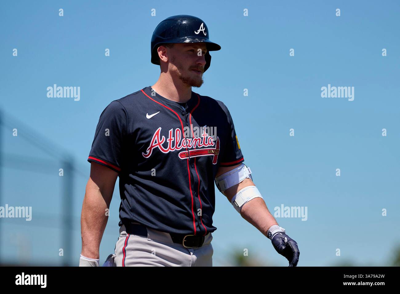 Atlanta Braves Sean Murphy (12) after an at bat during an MiLB Spring Training game against the ...