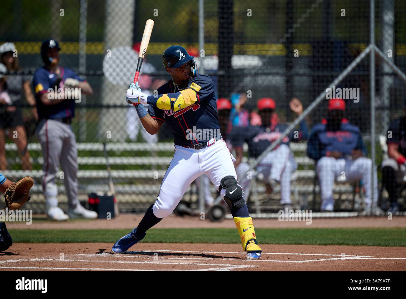 Atlanta Braves Ronald Acuña Jr. (13) at bat during an MiLB Spring Training game against the ...