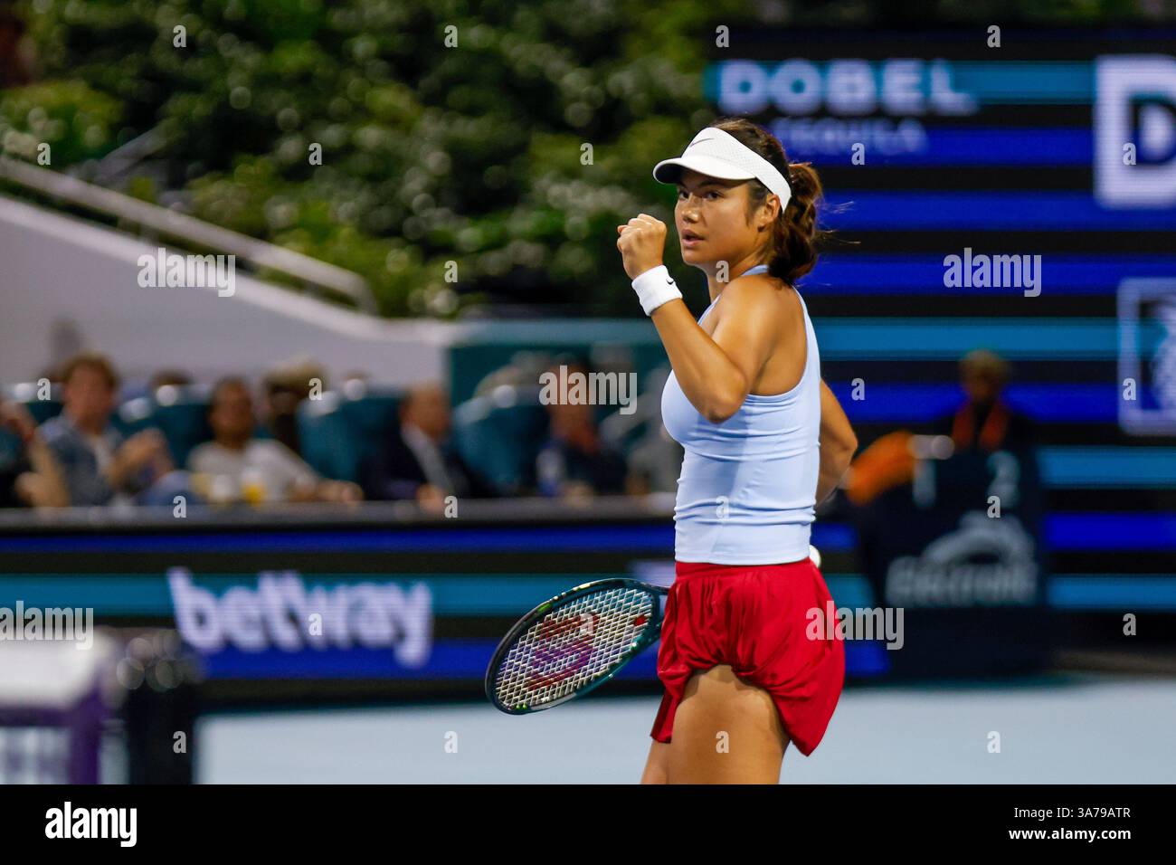 MIAMI GARDENS, FL - MARCH 26: Emma Raducanu (GBR) reacts against ...