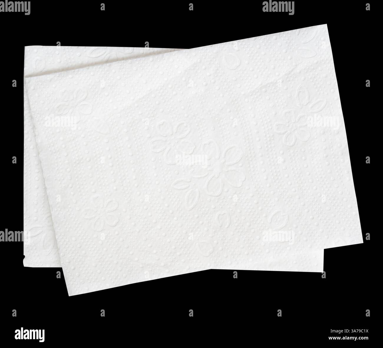 Top view of two folded white tissue paper in stack is isolated on black ...