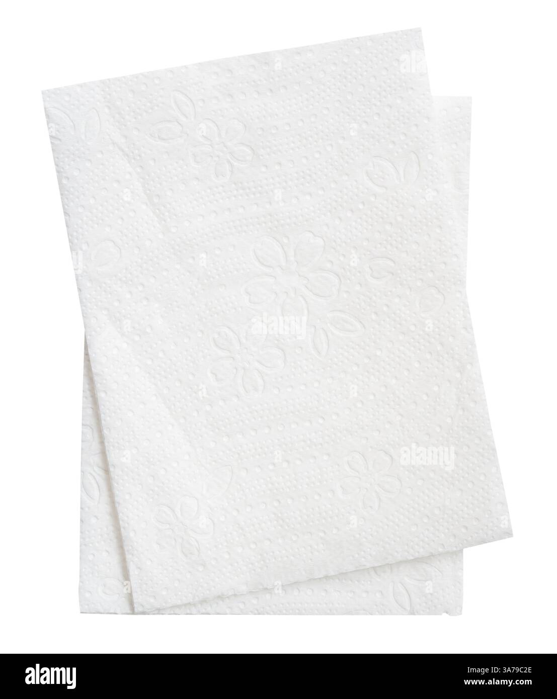 Top view of two folded white tissue paper in stack is isolated on white ...