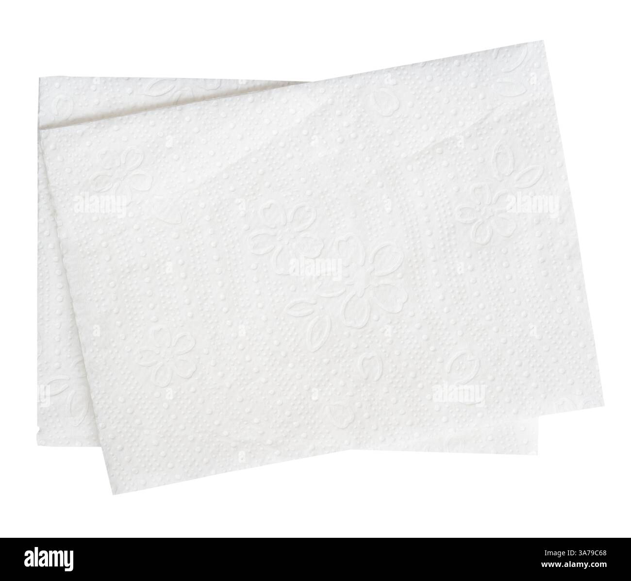 Top view of two folded white tissue paper in stack is isolated on white ...