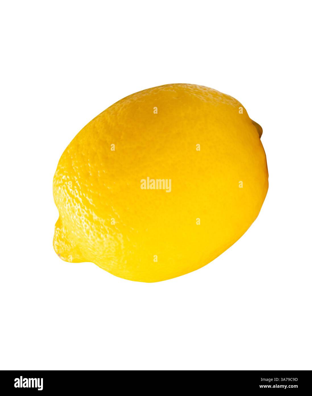 Top view of single fresh ripe yellow lemon fruit is isolated on white ...