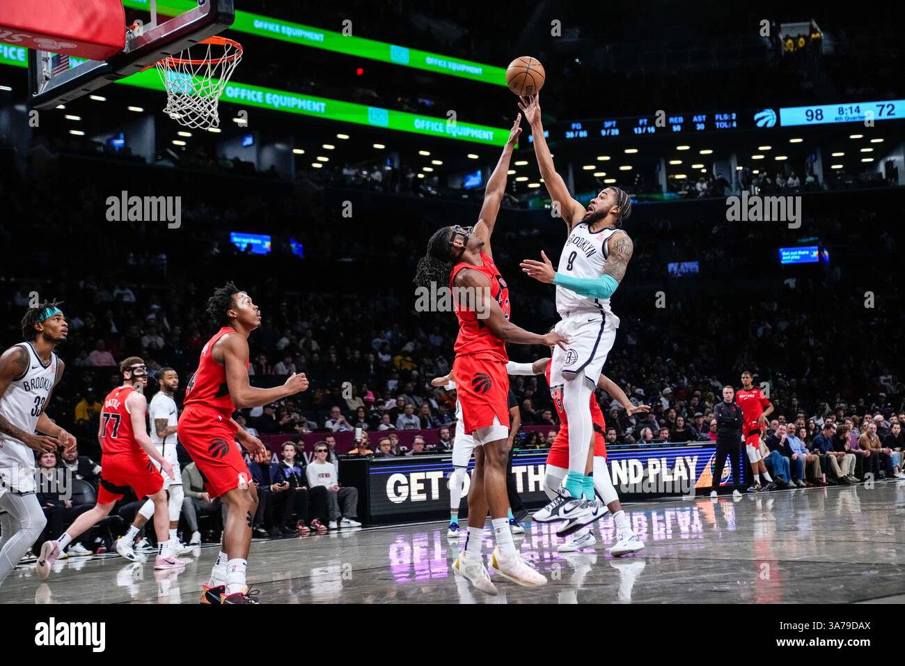 Brooklyn Nets guard Trendon Watford (9) shoots over Toronto Raptors ...
