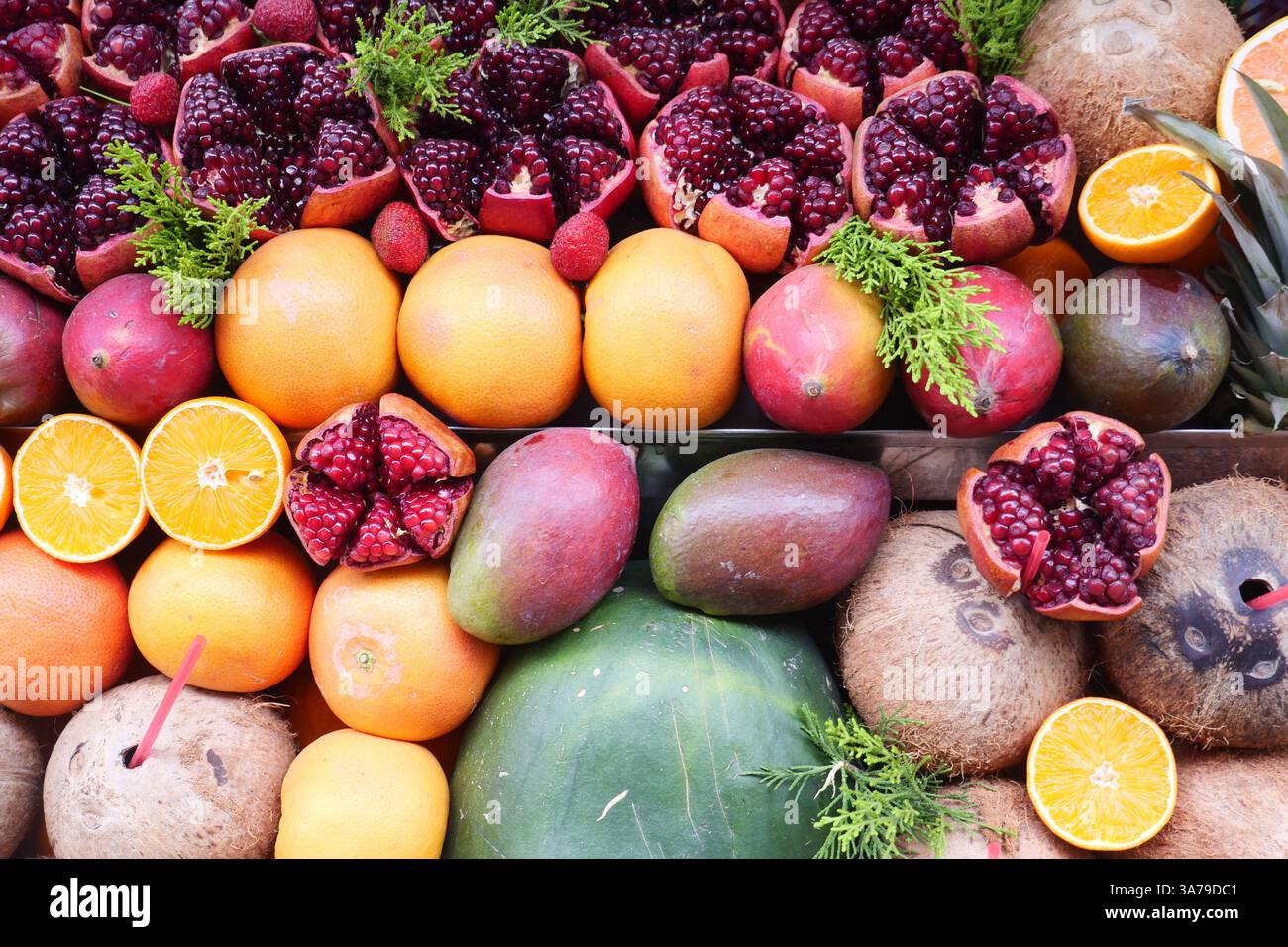 Fresh fruits displayed at a local market during daytime Stock Photo - Alamy