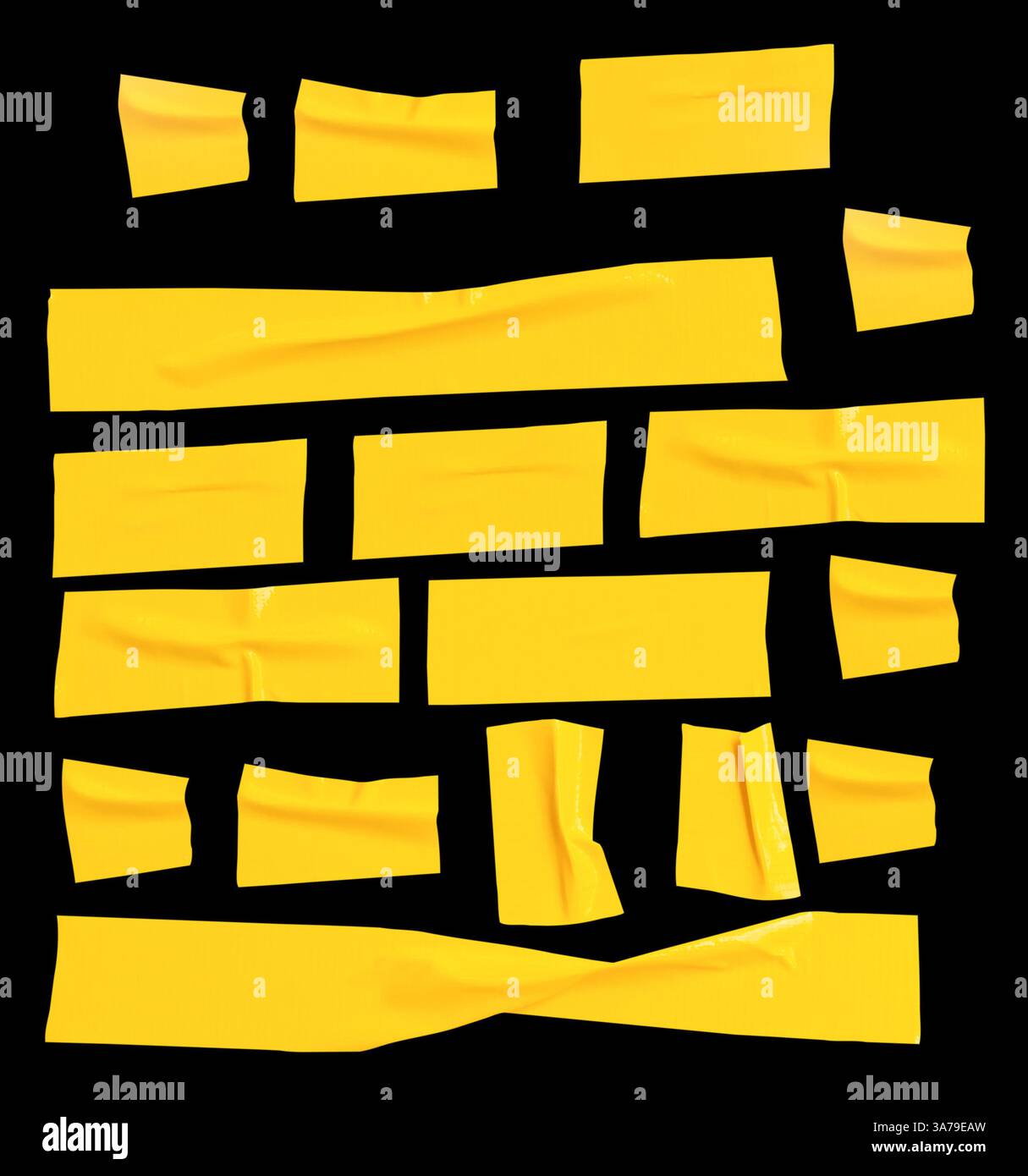 Top view set of wrinkled or crumpled yellow adhesive vinyl tape or ...