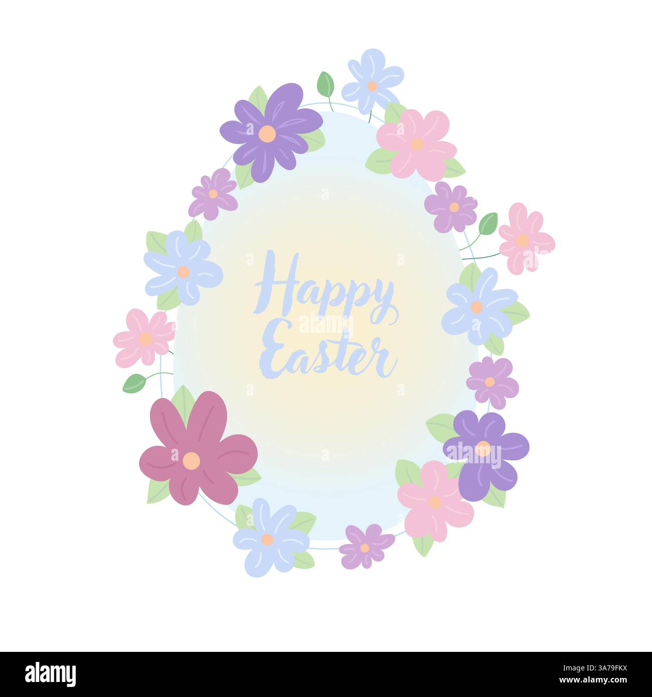 Easter egg floral frame with pastel flowers, isolated on white ...