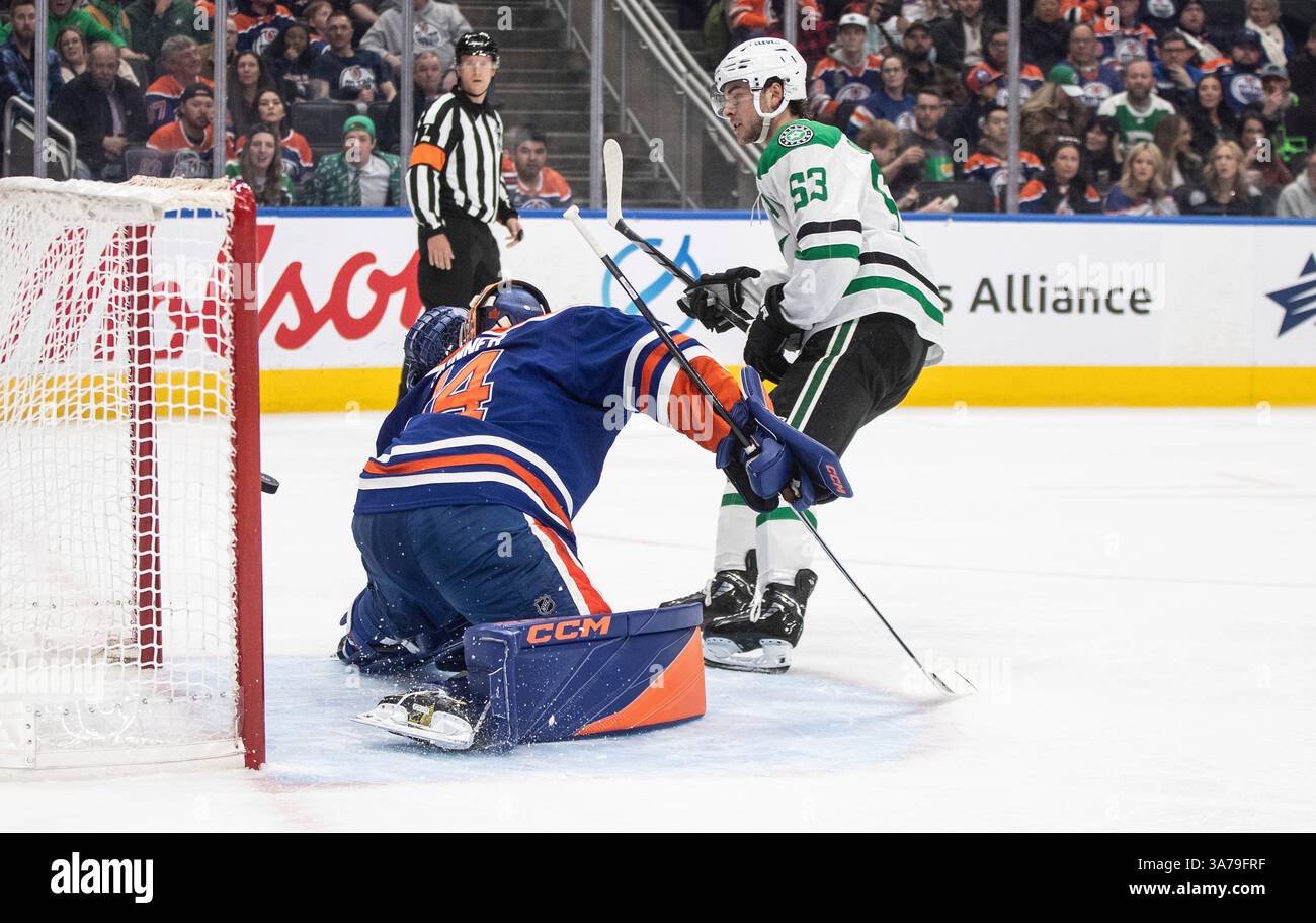 Dallas Stars' Evgenii Dadonov (63) scores on Edmonton Oilers goalie ...