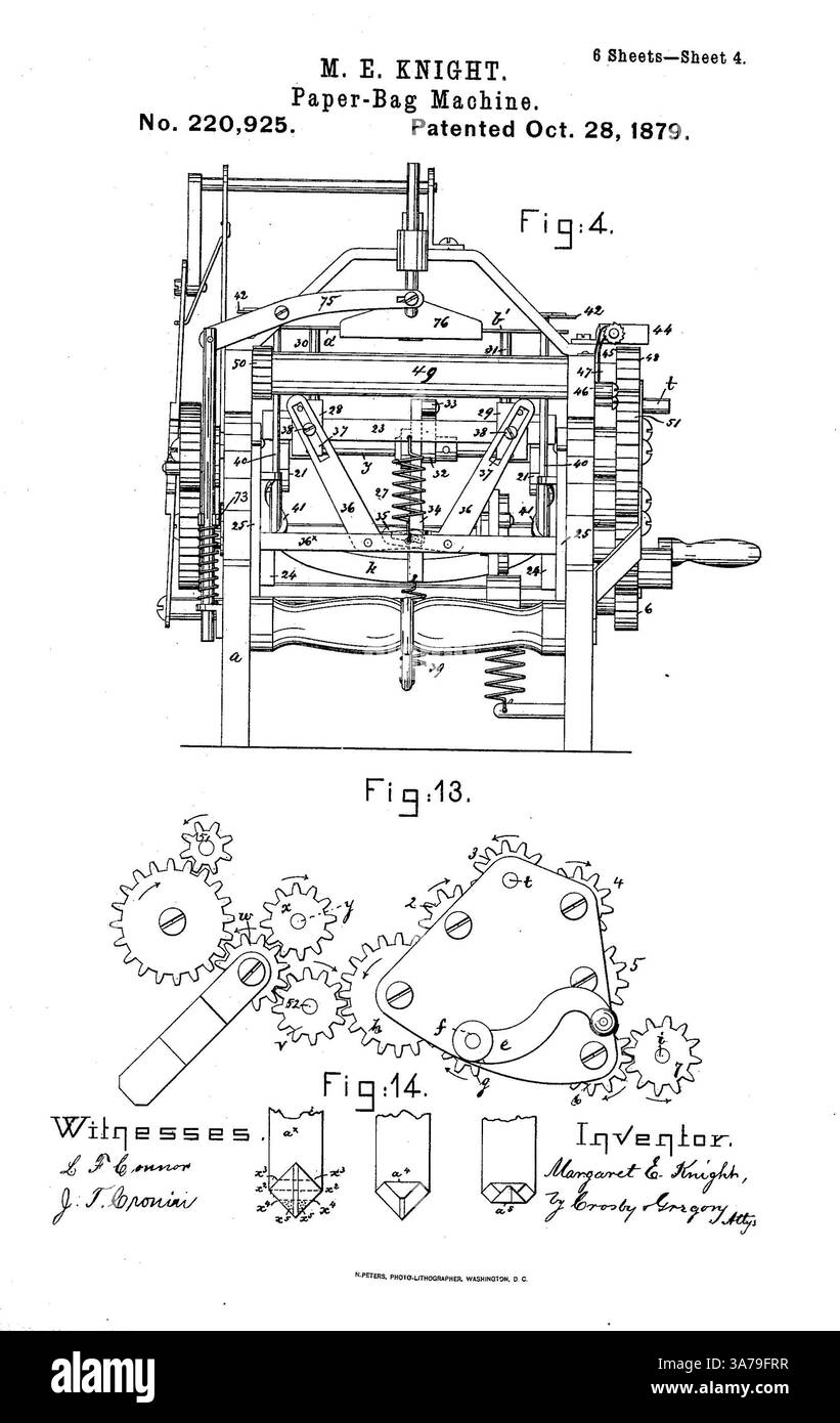 Schemtic drawings for a machine for making flat bottomed paper bags, as ...