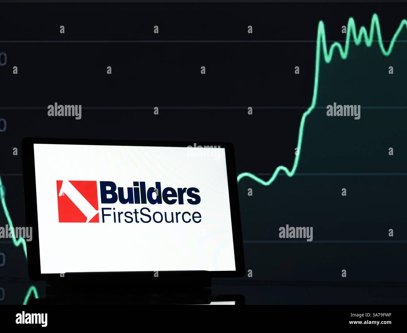 Germany. 26th Mar, 2025. In this photo illustration, the Builders FirstSource logo seen ...