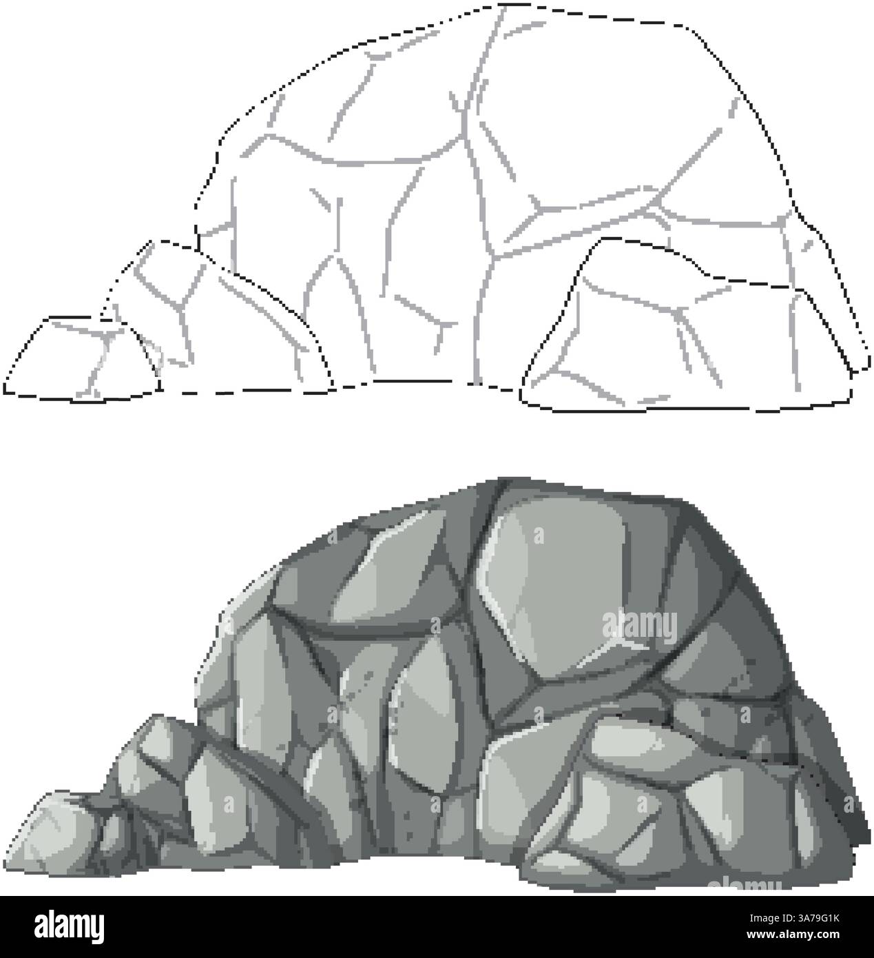 Detailed vector illustration showcasing a rocky formation with line art ...