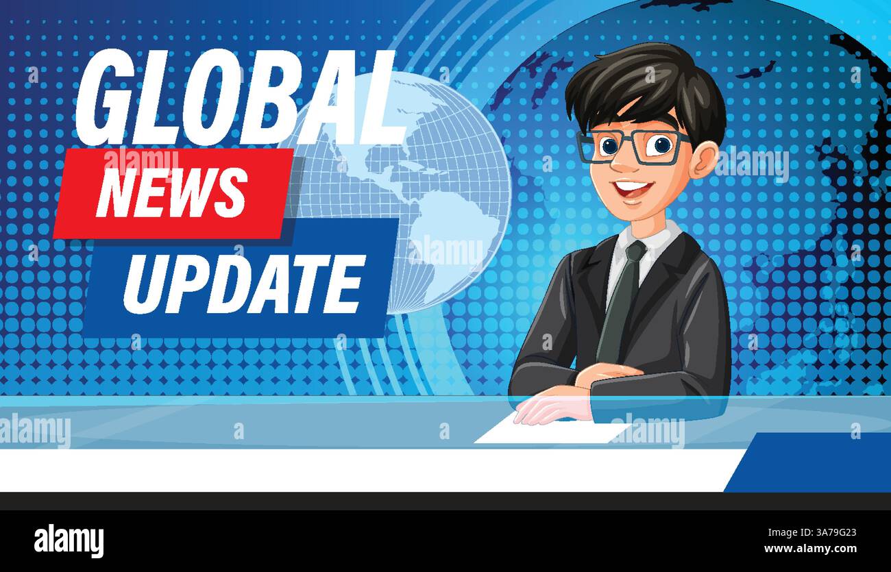 Vector illustration of a news anchor in a modern studio setting ...