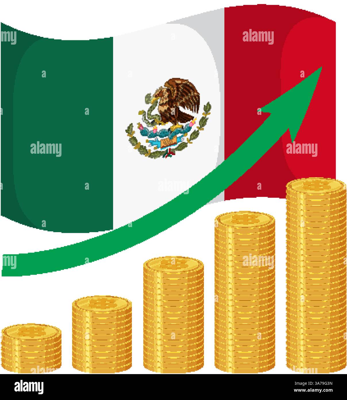 Illustration of rising coins and Mexican flag Stock Vector Image & Art ...