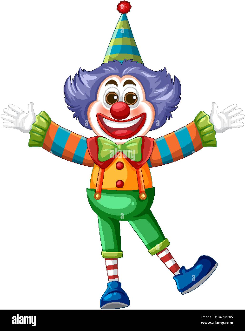 Vibrant clown illustration with striped outfit and joyful pose. Bright ...