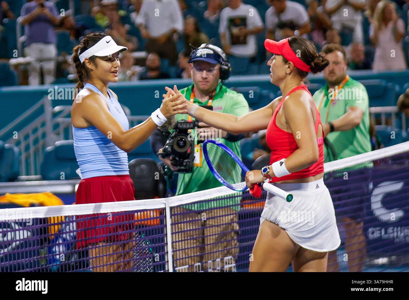 MIAMI GARDENS, FL - MARCH 26: Jessica Pegula (USA) and Emma Raducanu ...