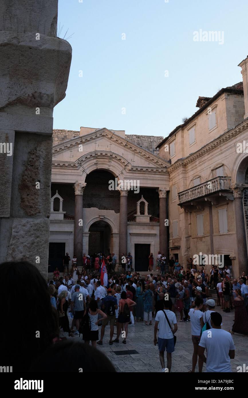 Crowd gathers at Peristyle Square in Diocletian's Palace, Split ...