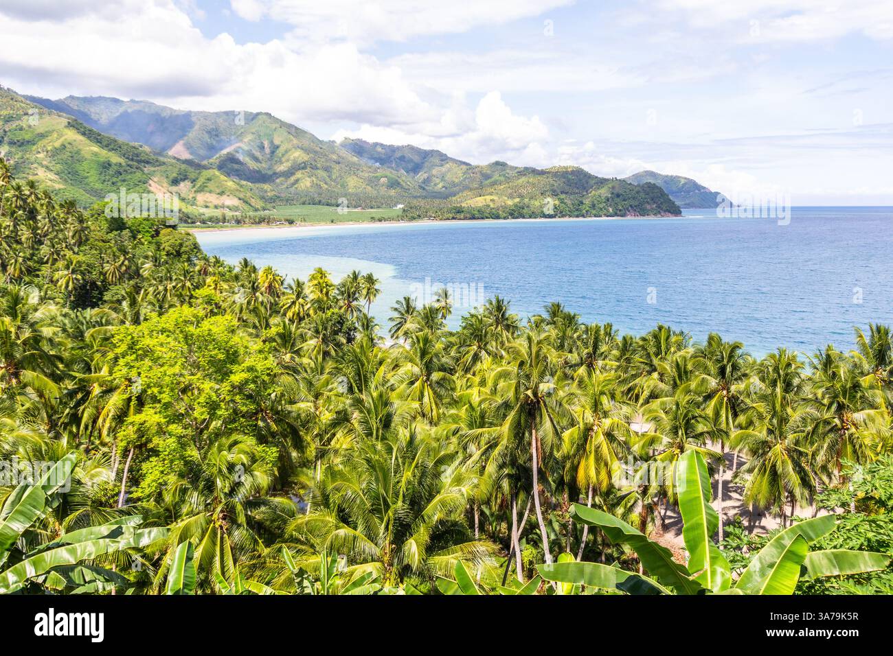 Scenic distant view of the beach with rolling waves in Malita, Davao ...
