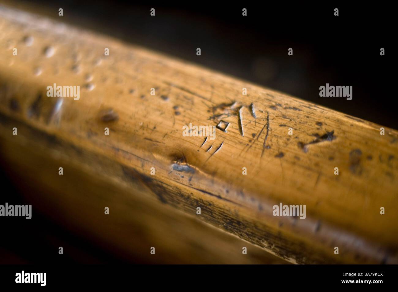 Photo shows an engraving on a handrail inside the Korakukan theate ...