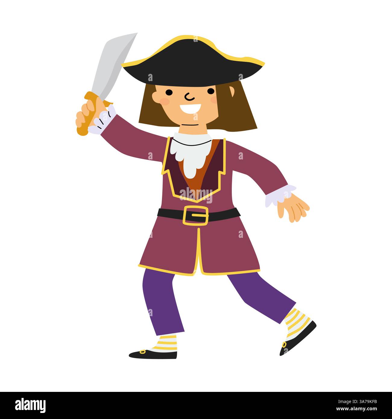 Cartoon young caucasian female pirate with sword and hat Stock Vector ...