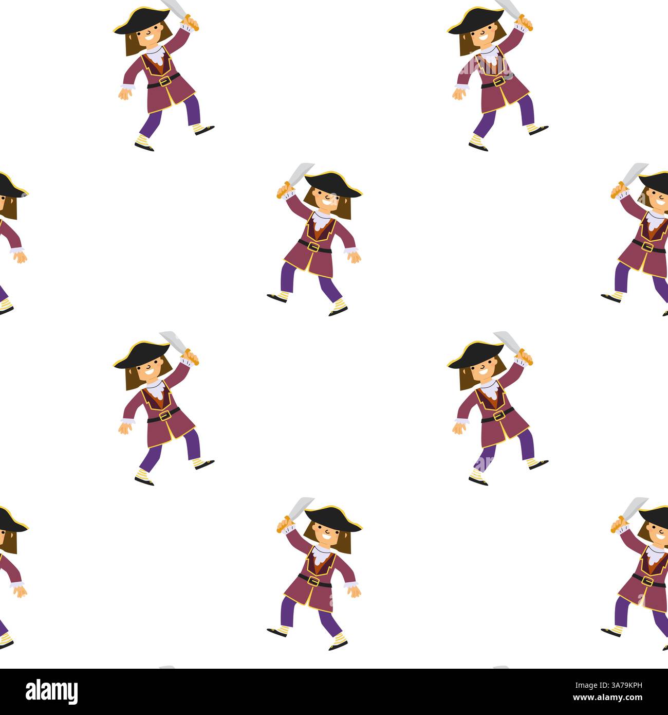 Seamless pattern of cartoon pirates with cutlasses on a white ...