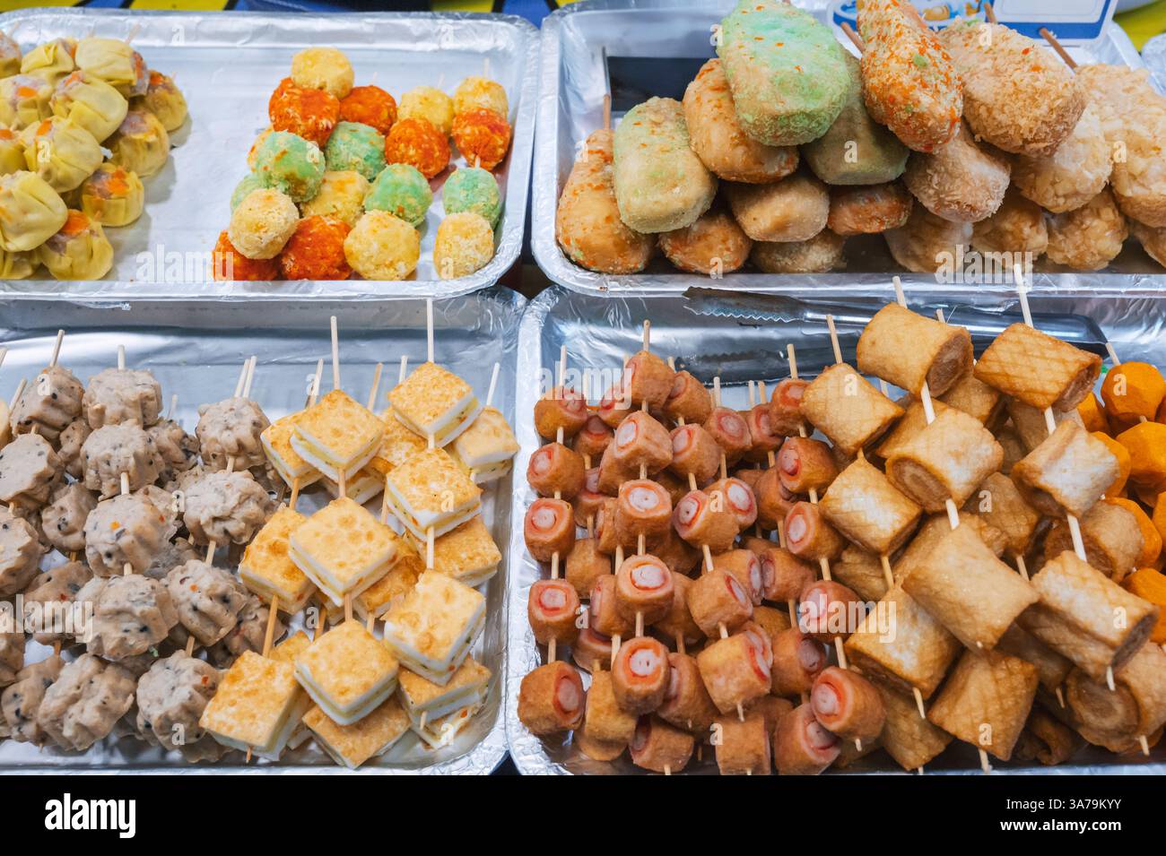 Fast food at Asian night market in Asia. Traditional Vietnamese street ...