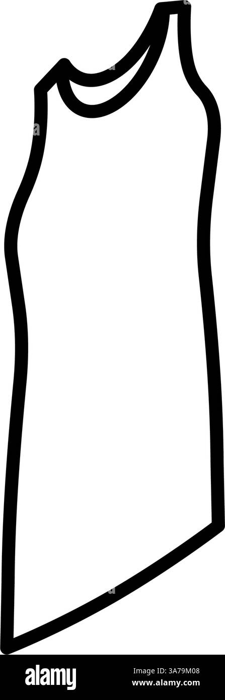 Sleeveless dress, simple isometric line drawing icon in black and white ...