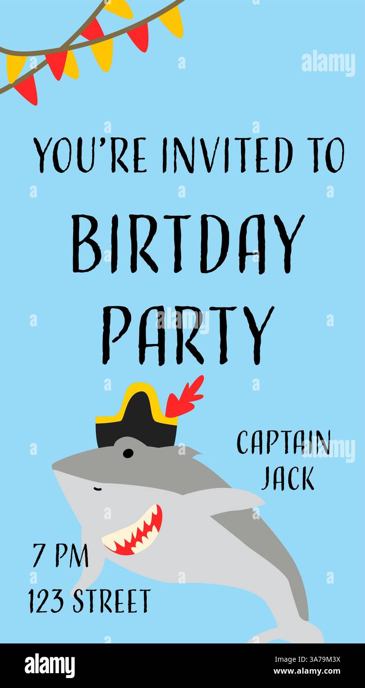 Shark-themed birthday party invitation for kids Stock Vector Image ...