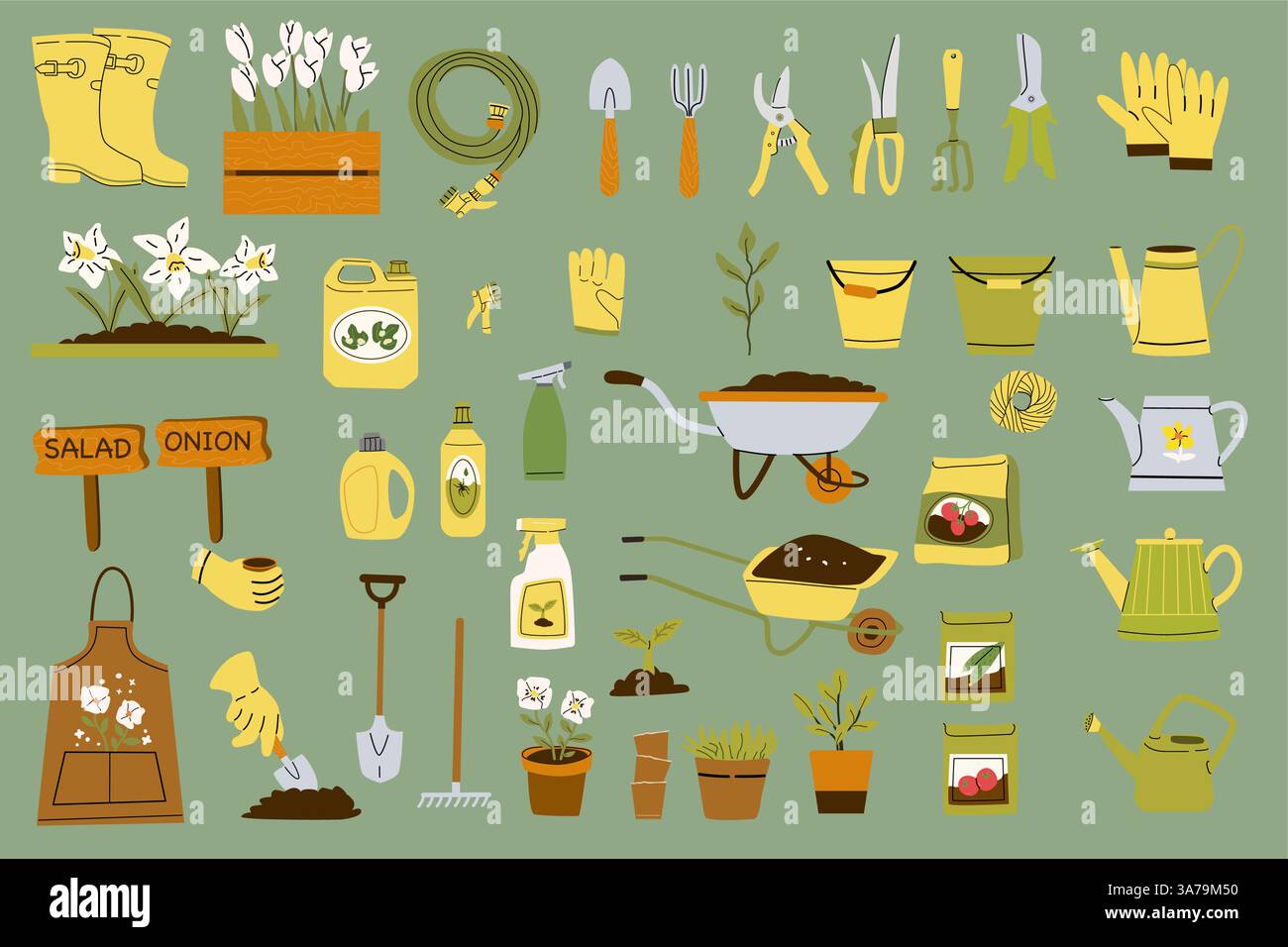 Gardening tools and equipment collection for outdoor plant care and ...