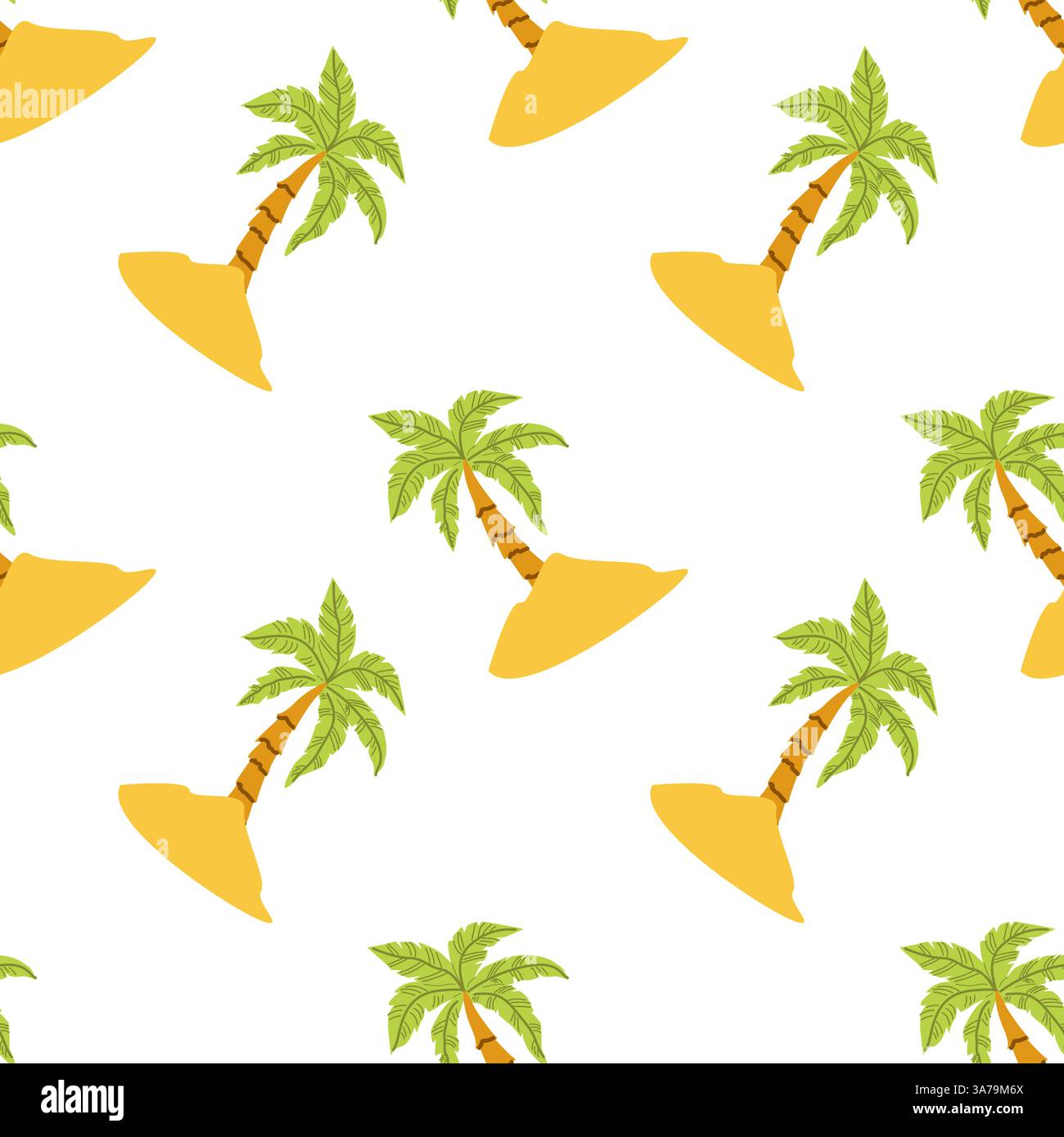 Seamless beach pattern with palm trees and sand on white background ...