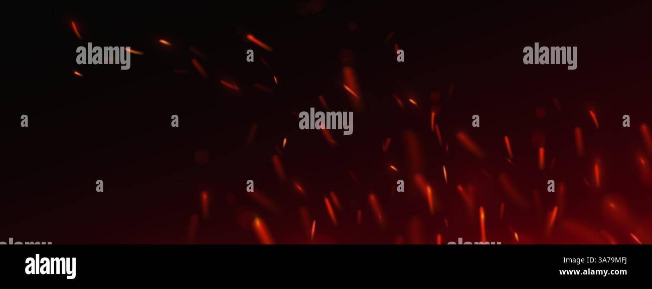 Burning fire sparks flying on black background. Vector realistic ...