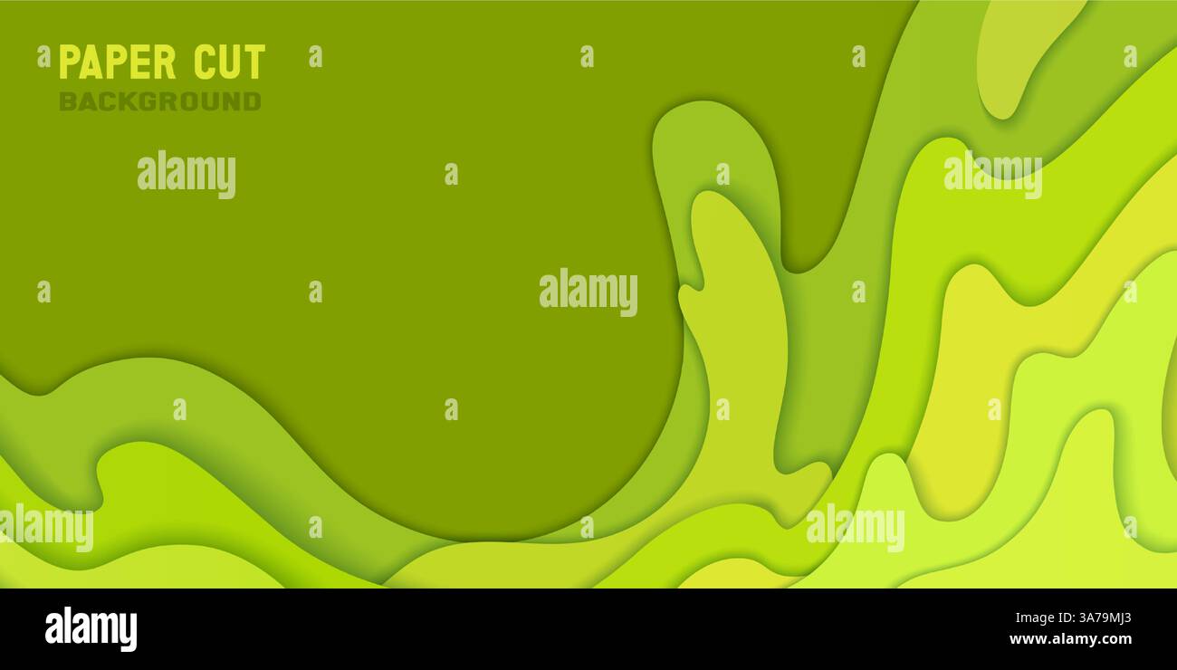 Green paper cut topography background. Vector realistic illustration of ...