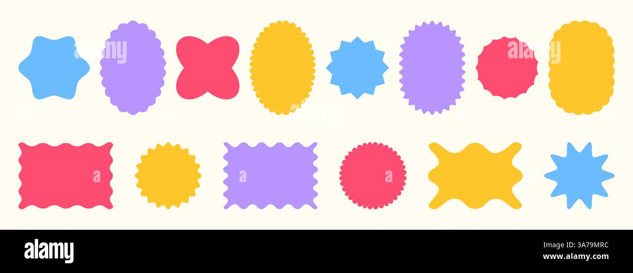 Scalloped groovy frame set - wavy border badges, retro speech bubble ...