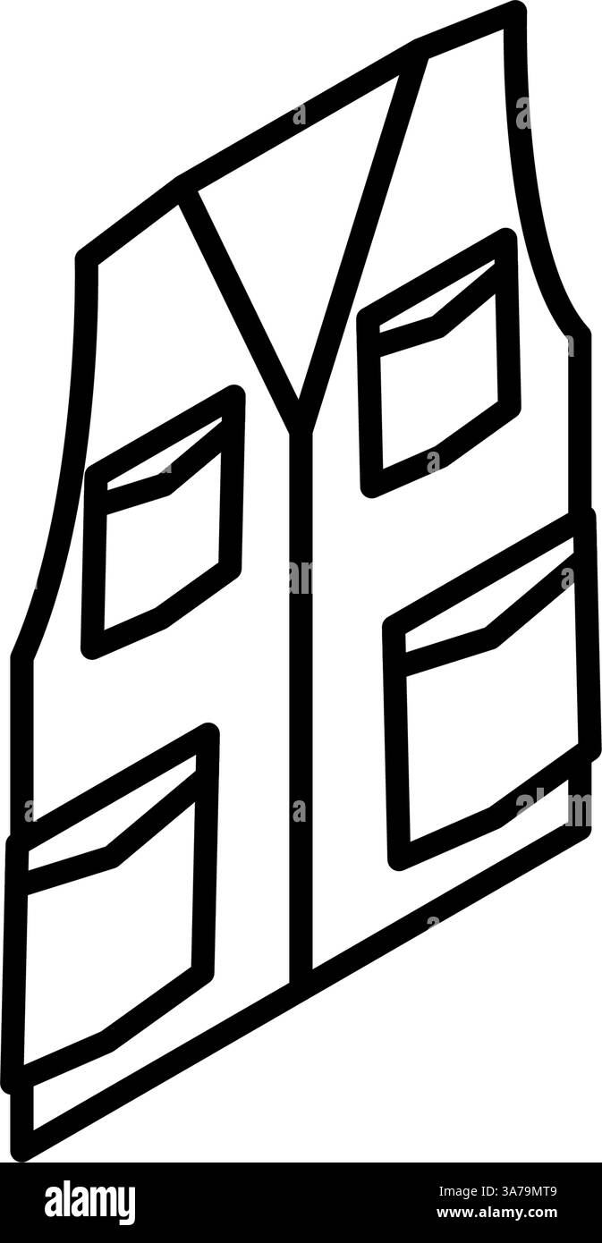 fishing vest, Clothes simple isometric line drawing icon in black and ...