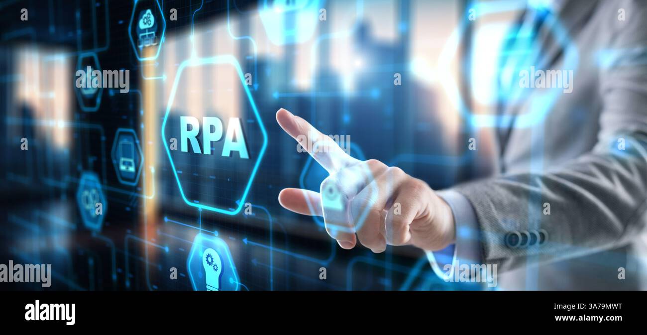 RPA Robotic Process Automation system. Artificial intelligence concept ...